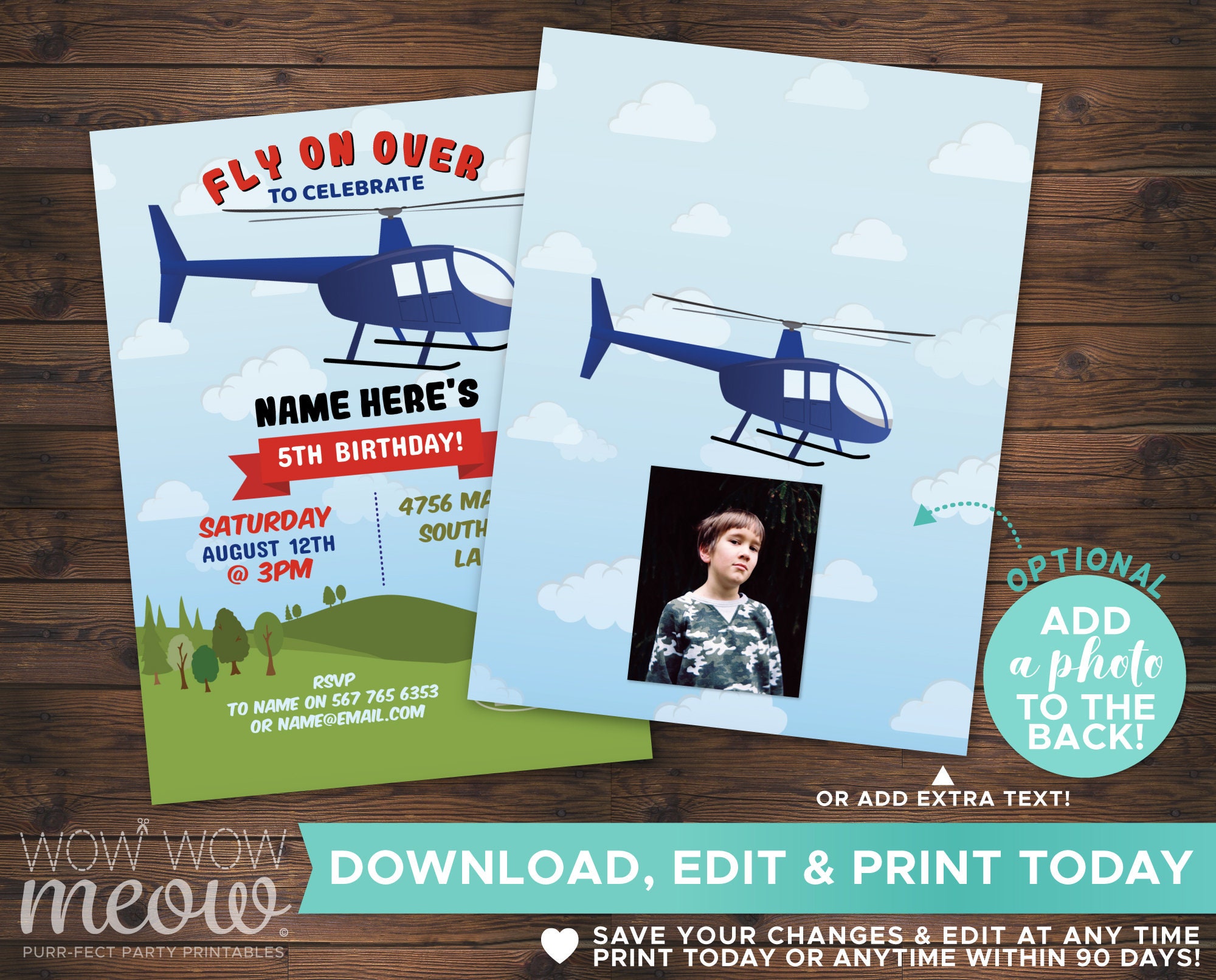 Helicopter Invitation Birthday Party Flying Invite INSTANT - Etsy