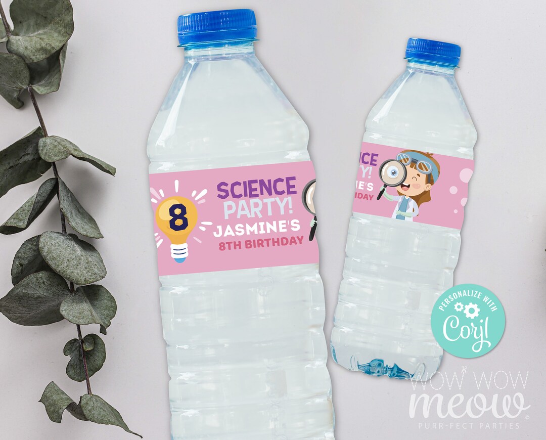Science Party Water Bottle Labels Editable Birthday Party Gift ...