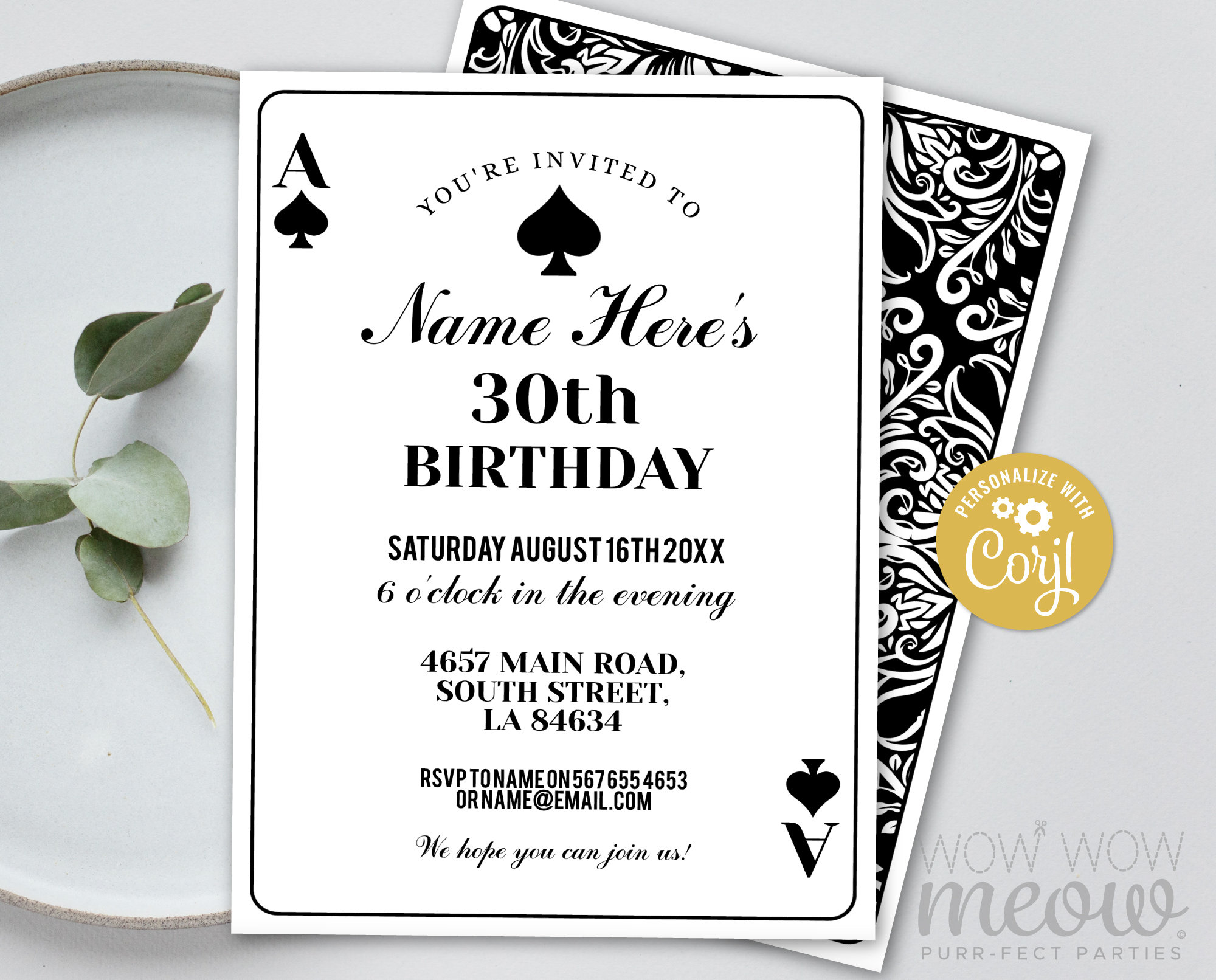 Playing Cards Birthday Invitation Any Age INSTANT DOWNLOAD Casino Las ...