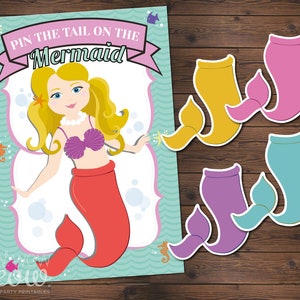 Pin the Tail on the Mermaid INSTANT DOWNLOAD Printable Birthday Party ...