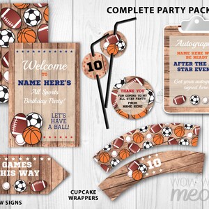 All Star Party Package Sports Invitation Birthday Soccer Basketball ...