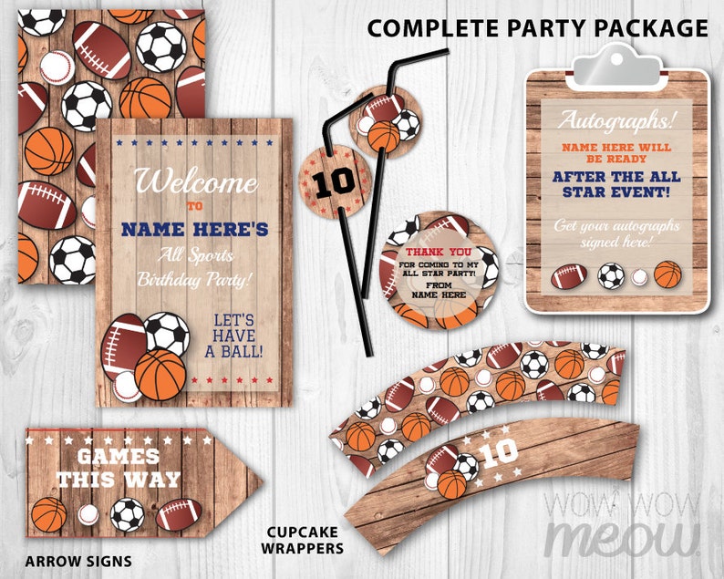 All Star Party Package Sports Invitation Birthday Soccer - Etsy