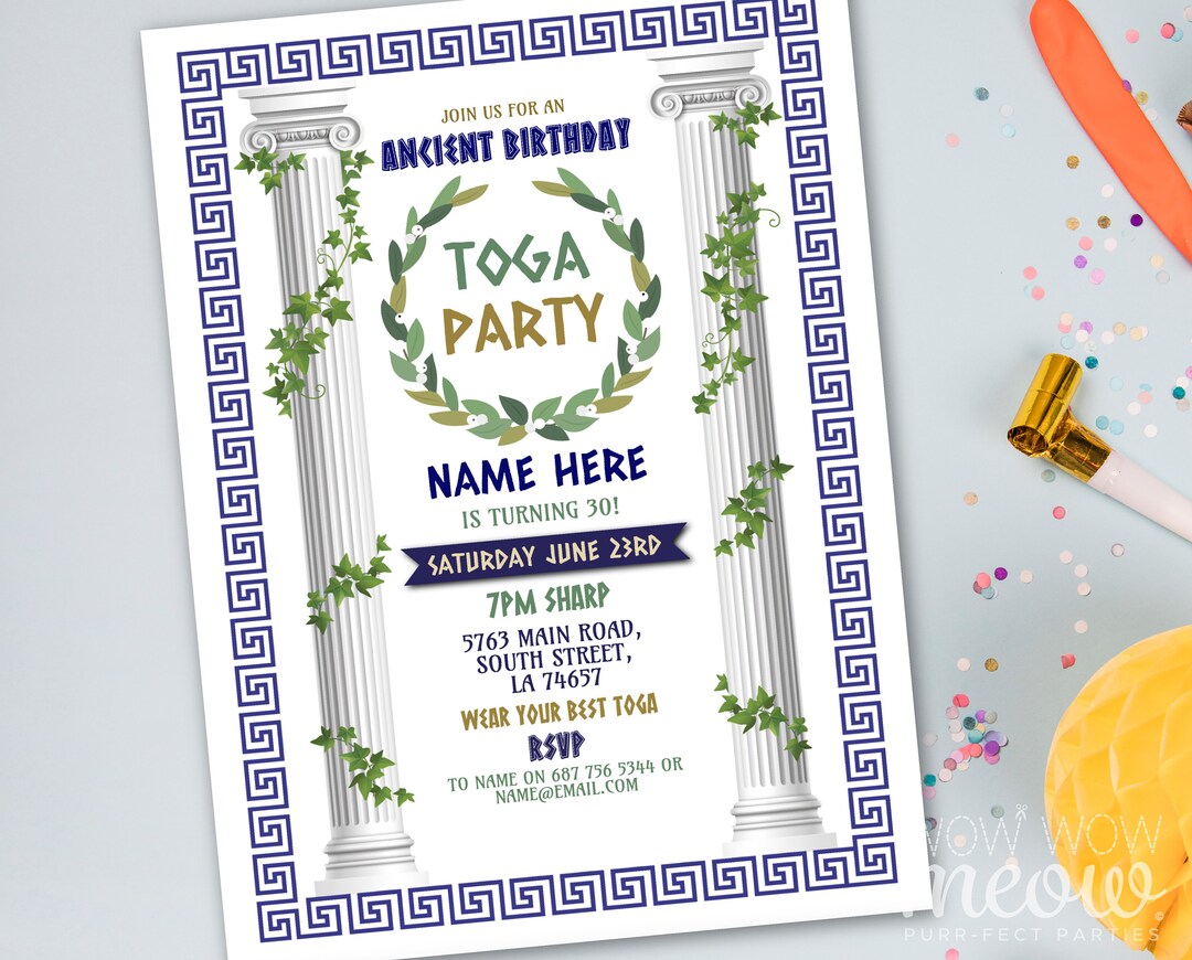 Toga Birthday Ancient Greek Invitation Invite Party INSTANT DOWNLOAD ...