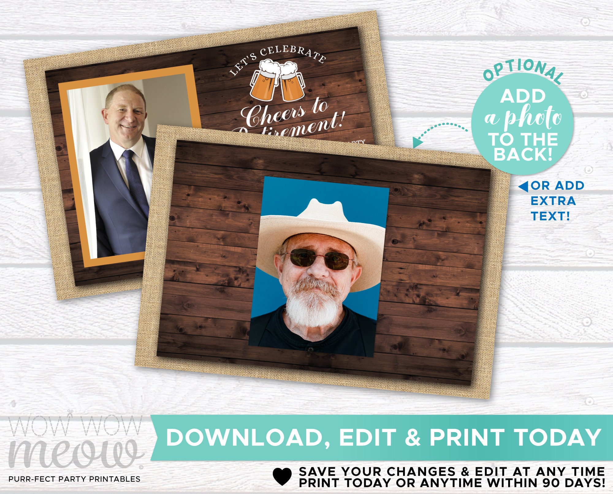 Retirement Invitation Cheer Beers Photo Retired Invite Wood Rustic Bar ...