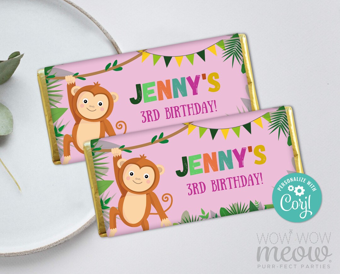 Monkey Chocolate Bar Pink Wrapper Birthday Go Bananas Jungle Wild Candy ...