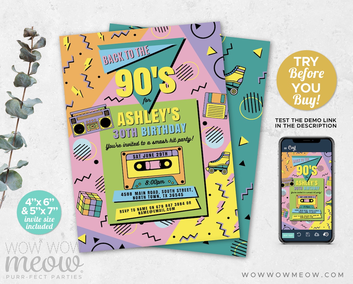 90s Birthday Invitation Nineties 1990s Any Age Smash Hits - Etsy