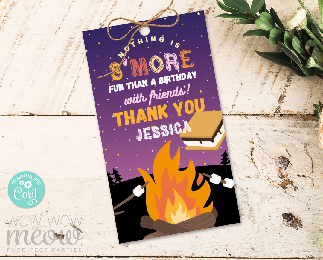 S'mores Thank You Tags Birthday - Party Gift Tags - Campfire Camping ...