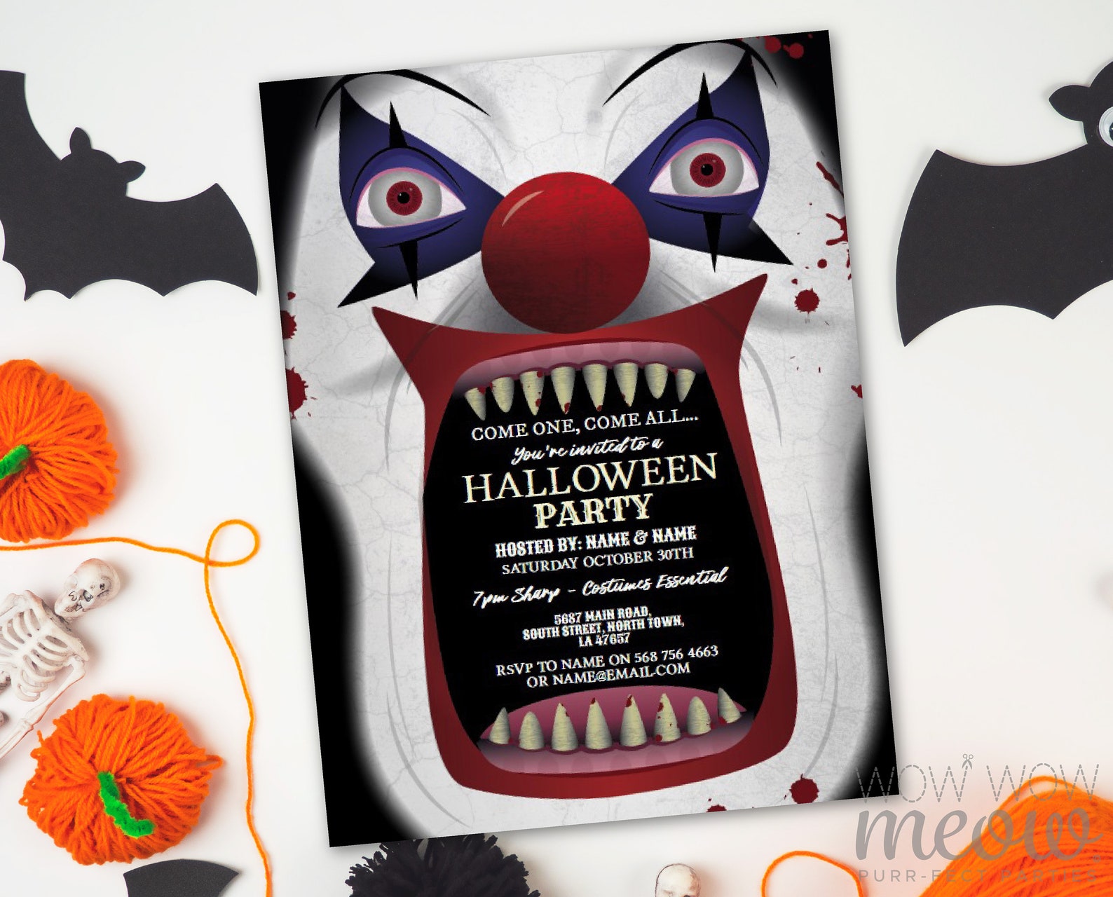 Clown Halloween Invitations Scary Horror Carnival Party Printable ...