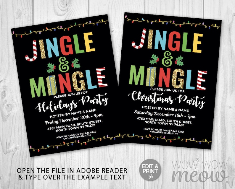 Jingle and Mingle Christmas Party Invitations Invites Festive | Etsy