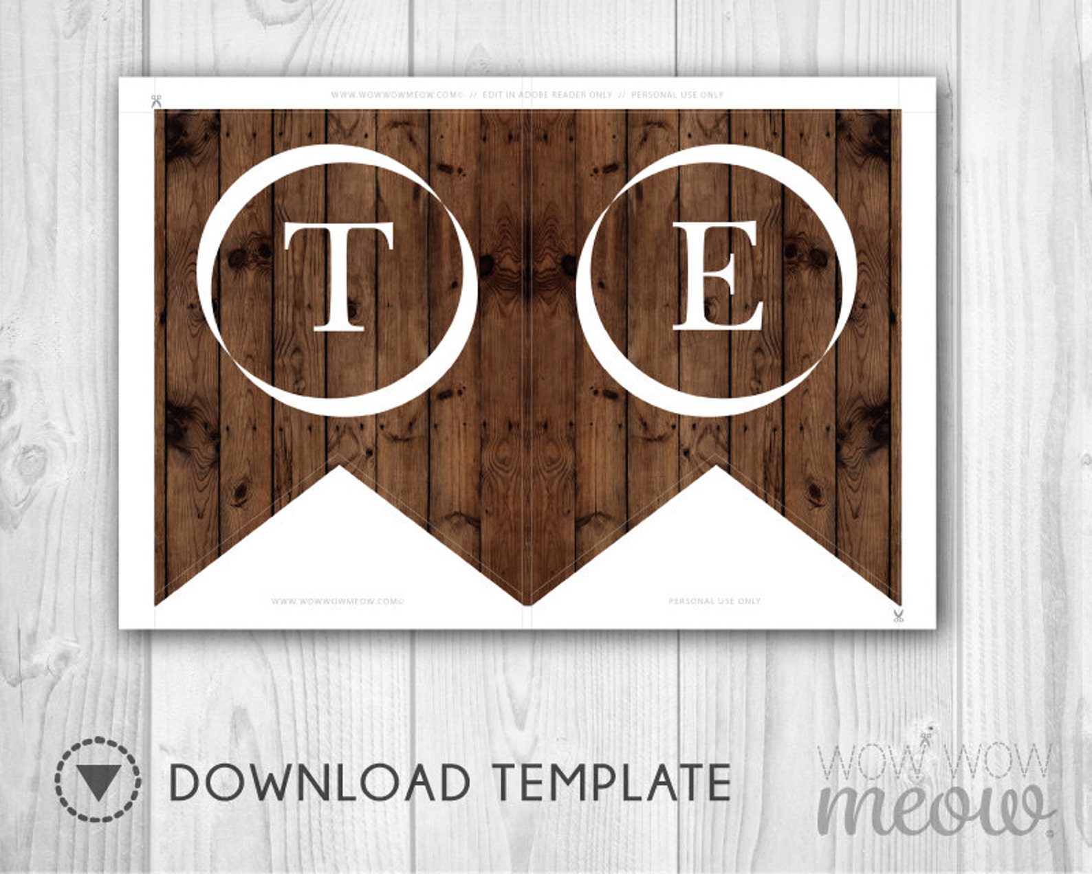 Party Banner Wood White Text INSTANT DOWNLOAD Birthday Wooden | Etsy