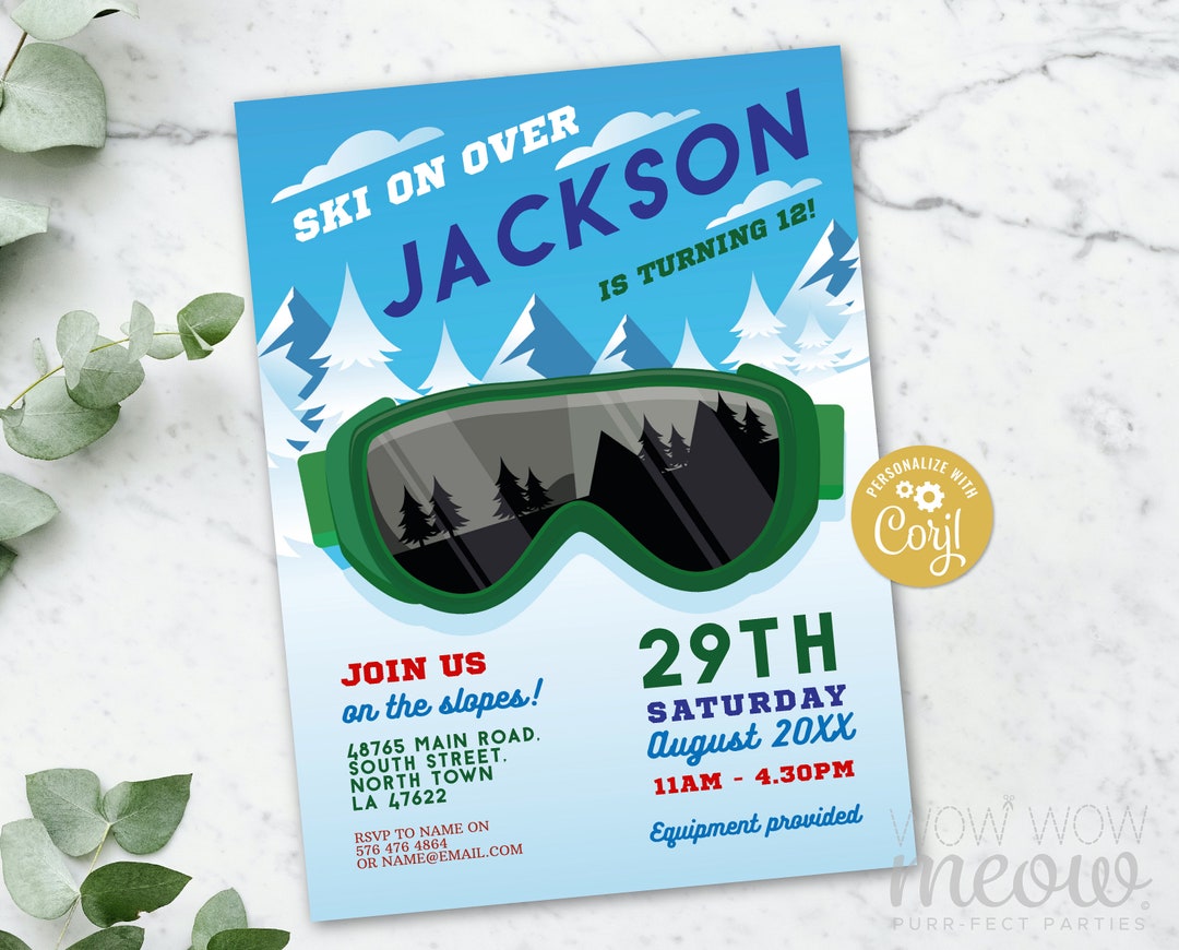 Ski Invitation Birthday Dry Slope Googles Skiing Party INSTANT DOWNLOAD ...