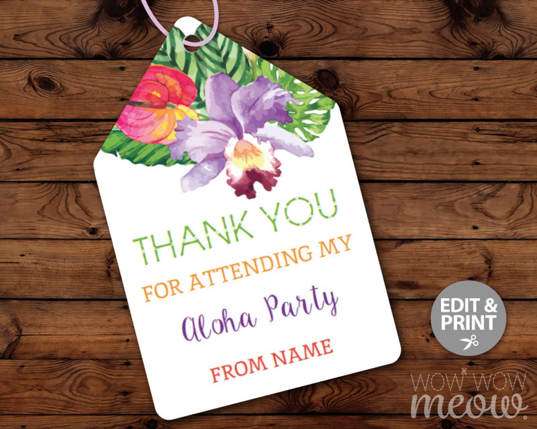 Aloha Thank You Tags Edit & Print Cards Matching INSTANT DOWNLOAD I Do ...