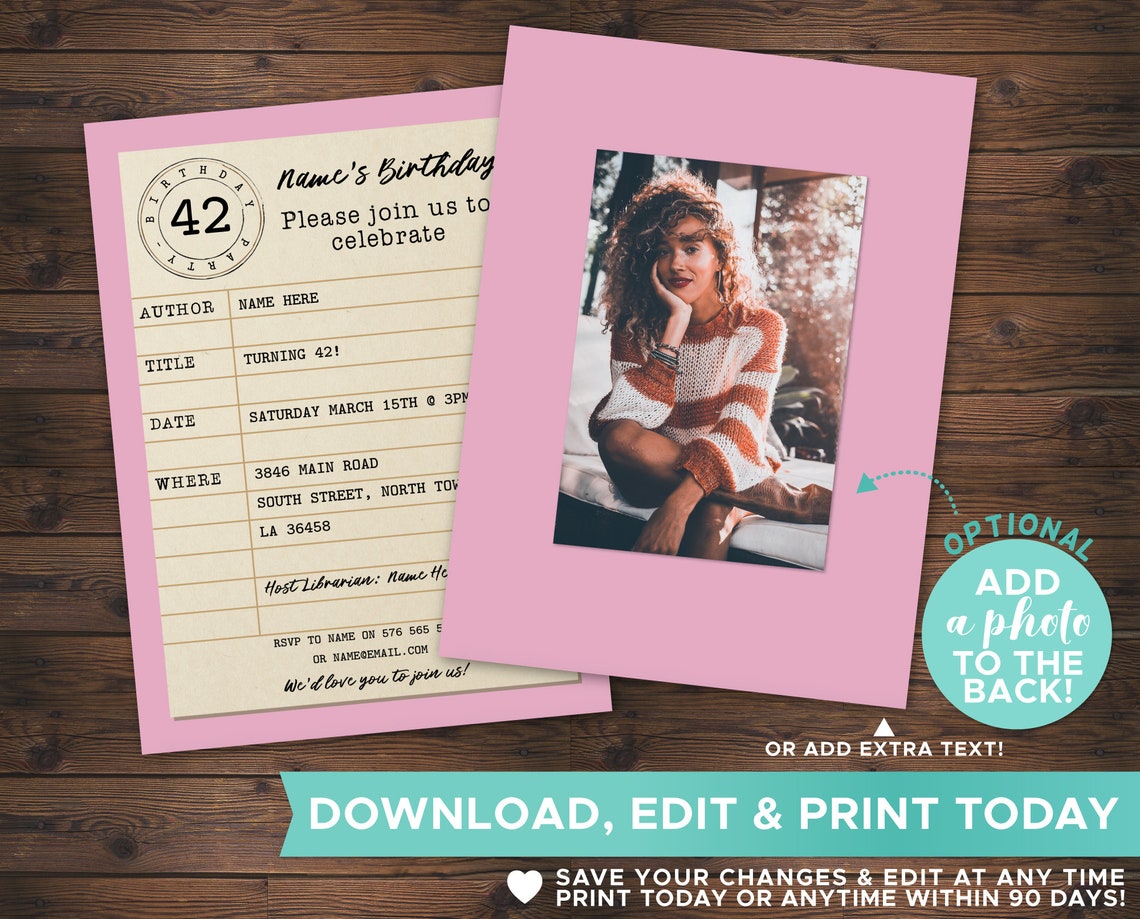 Library Card Birthday Invitation INSTANT DOWNLOAD Party - Etsy