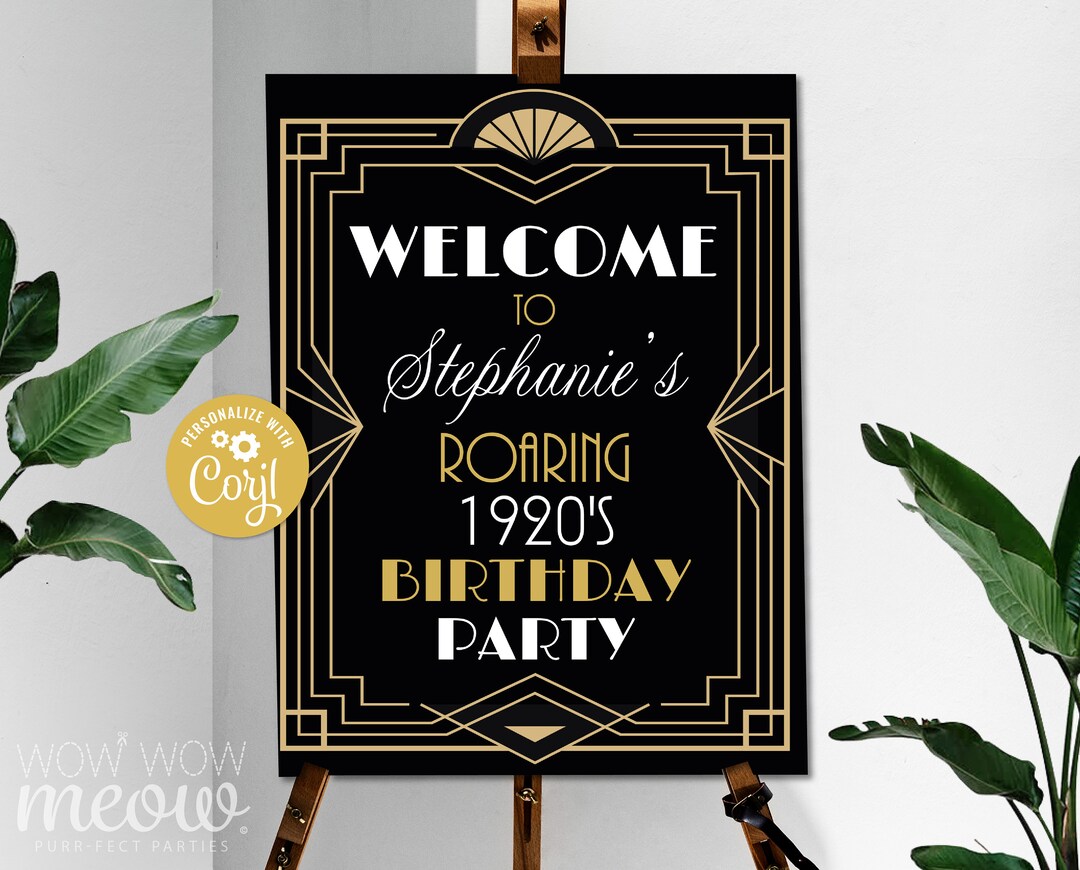 Art Deco Editable Sign Welcome Birthday Party 1920s Twenties 24 X 36 ...
