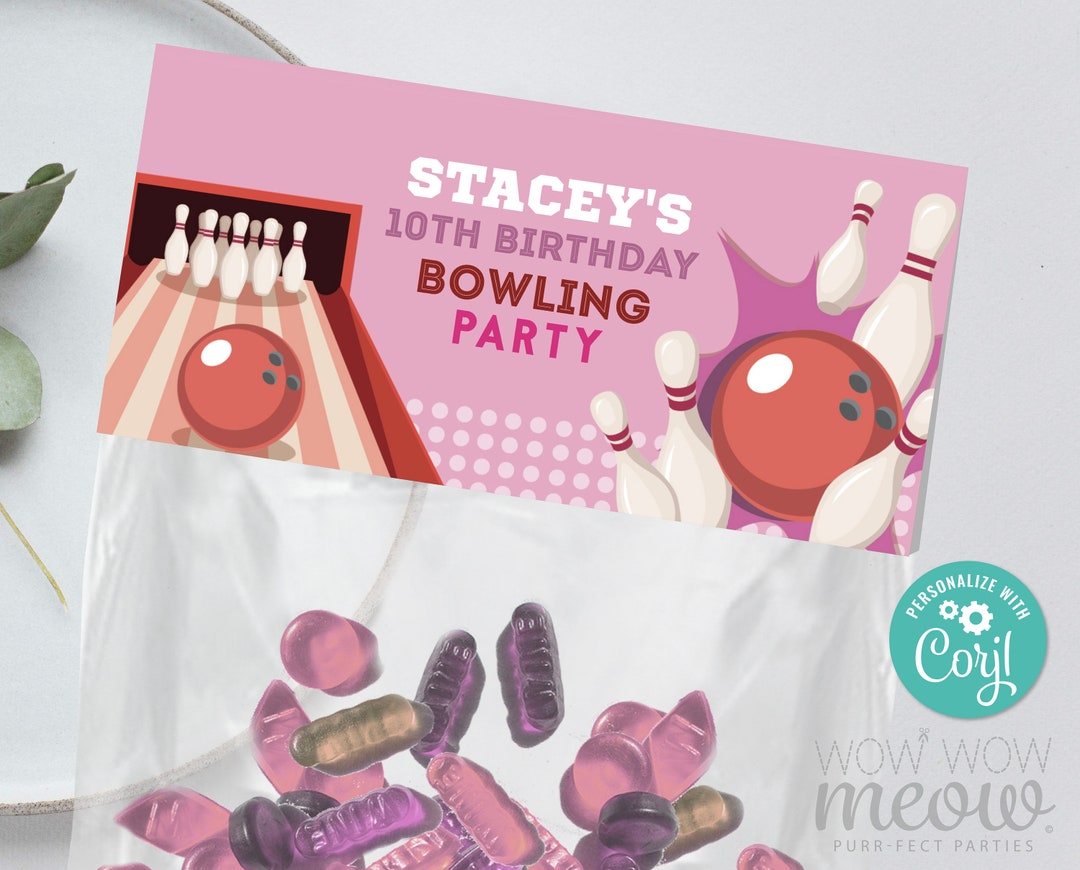Bowling Birthday Chocolate Bar Wrapper Pink Sports Girl Editable ...