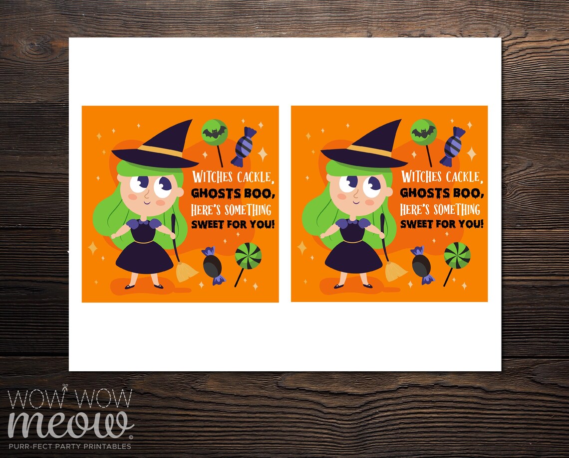 Sweets Halloween Witch Ghost Card Tags Printable Party Favours Download ...