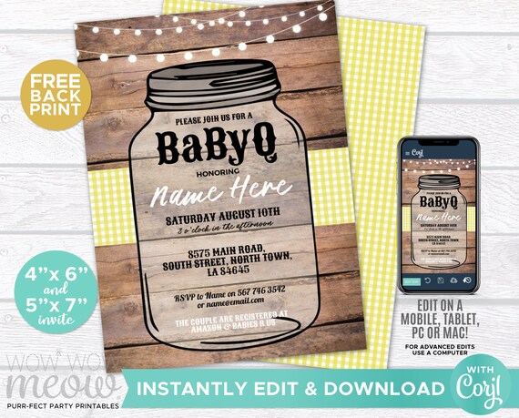 BABYQ Baby Shower Invitation Couples BBQ Invite Twins Gender | Etsy