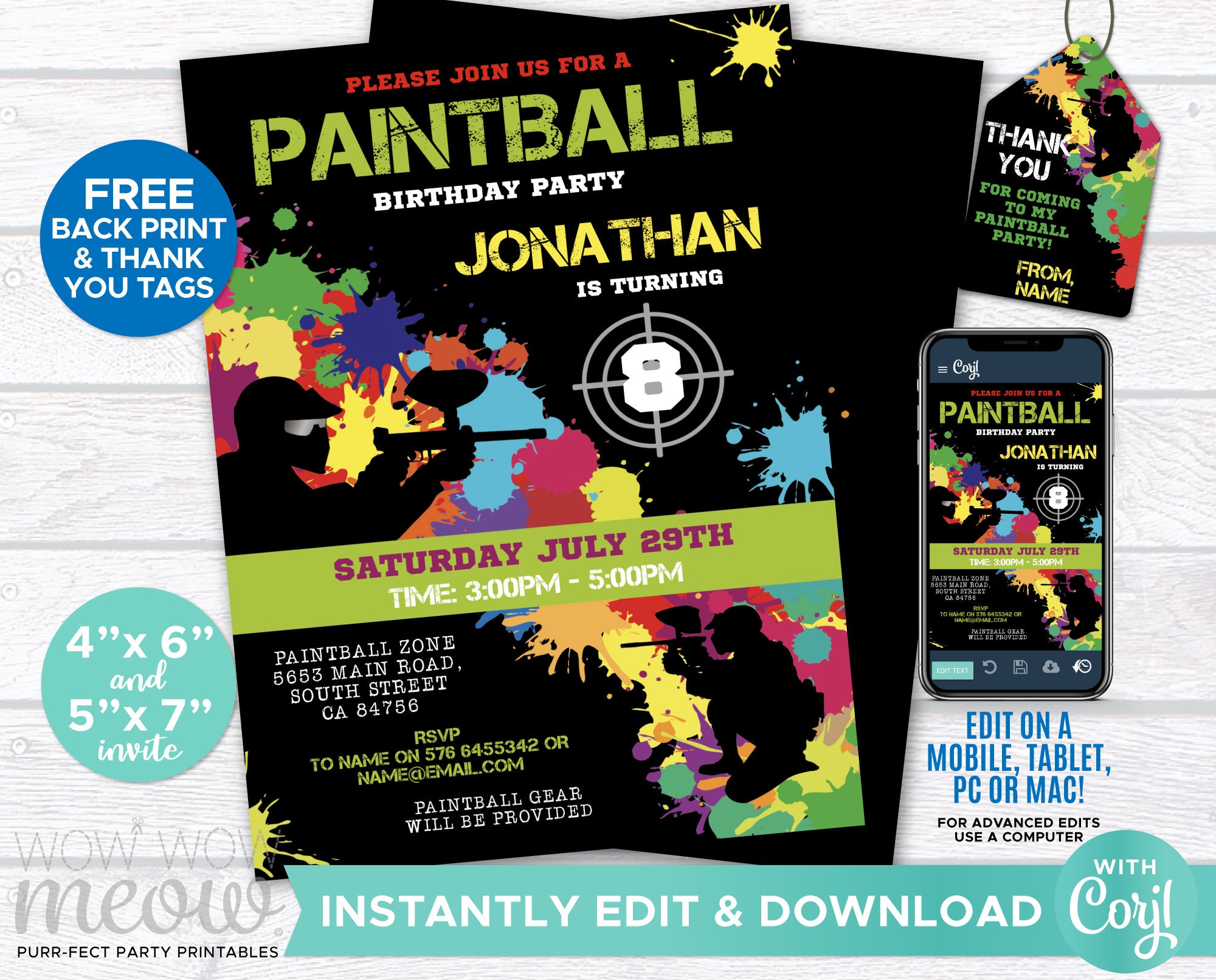 Prints Digital Prints paintball birthday invitation girl Girl ...