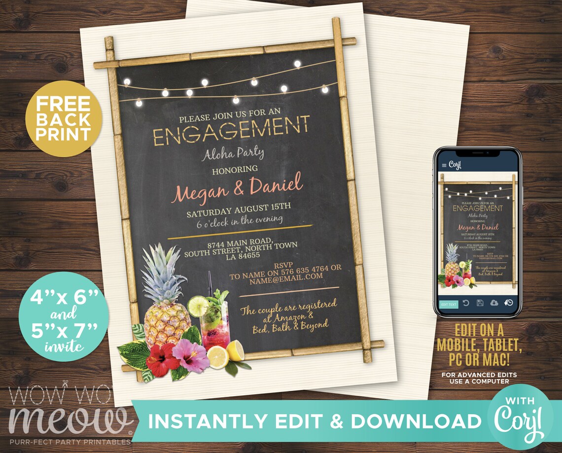 Aloha Engagement Invitations Hawaii Tiki Luau Party Invite | Etsy