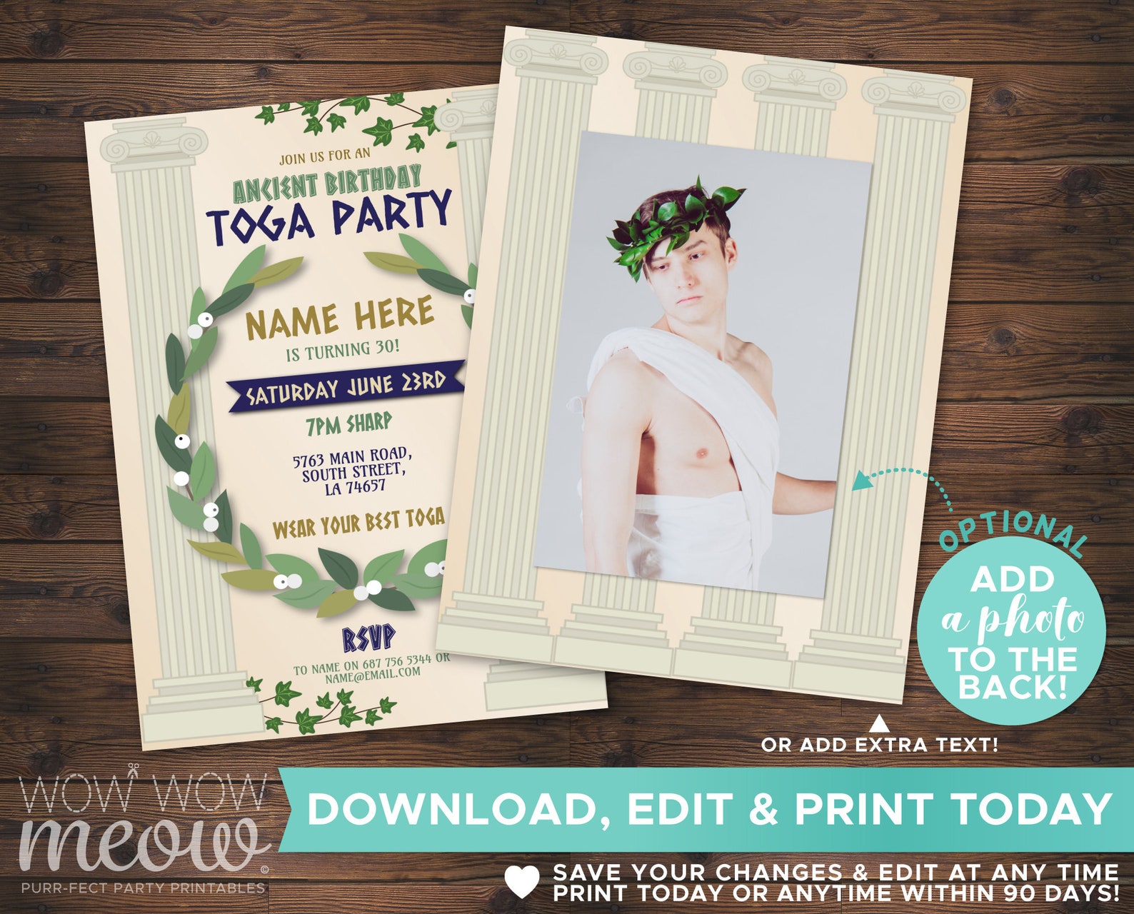 Toga Birthday Ancient Roman Invitation Invite Party INSTANT DOWNLOAD ...