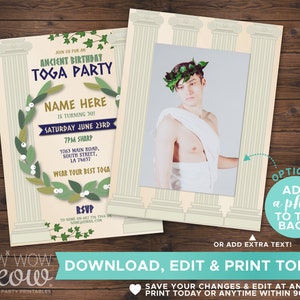 Toga Birthday Ancient Roman Invitation Invite Party INSTANT DOWNLOAD ...
