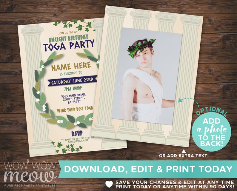 Toga Birthday Ancient Roman Invitation Invite Party INSTANT - Etsy