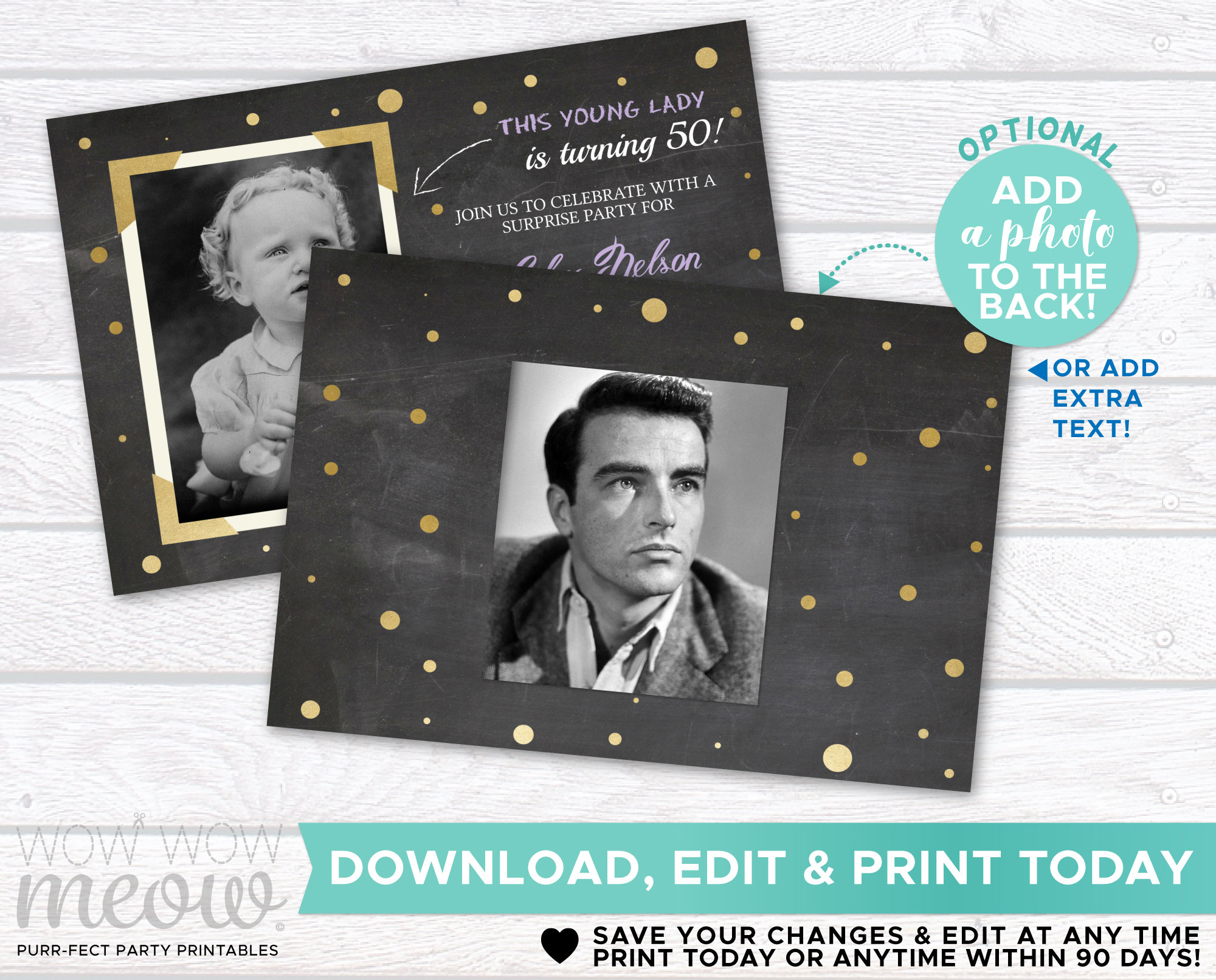 Birthday Photo Invite Gold Frame Party Invitation INSTANT DOWNLOAD ...