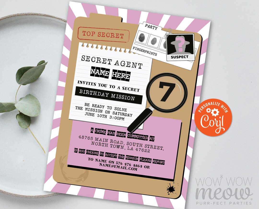 Secret Agent Invitations Birthday Invite Spy INSTANT DOWNLOAD Editable ...