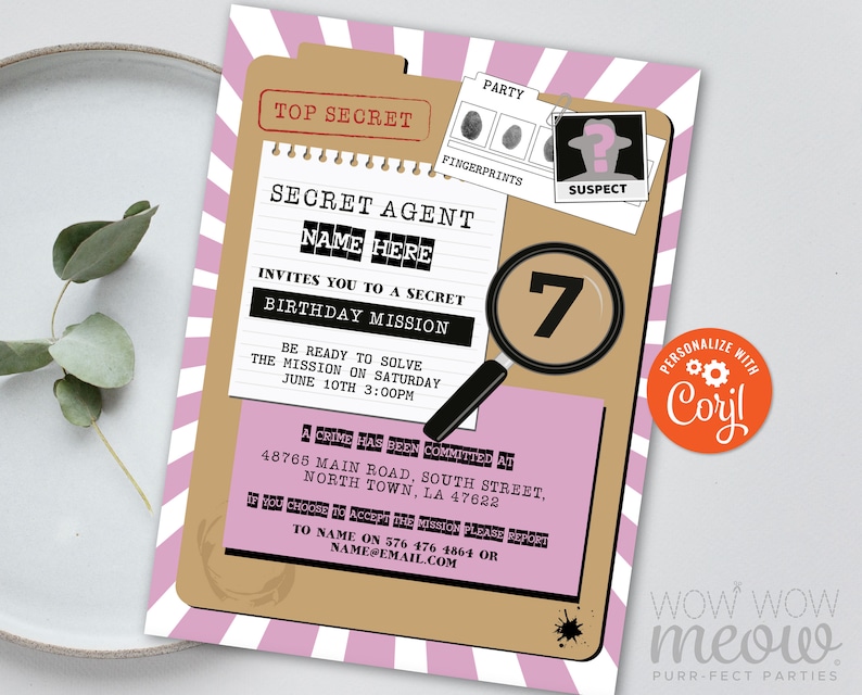 Secret Agent Invitations Birthday Invite Spy INSTANT DOWNLOAD Editable ...