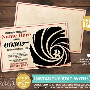 Secret Agent Spy Party Invite INSTANT DOWNLOAD Detective Bond ...