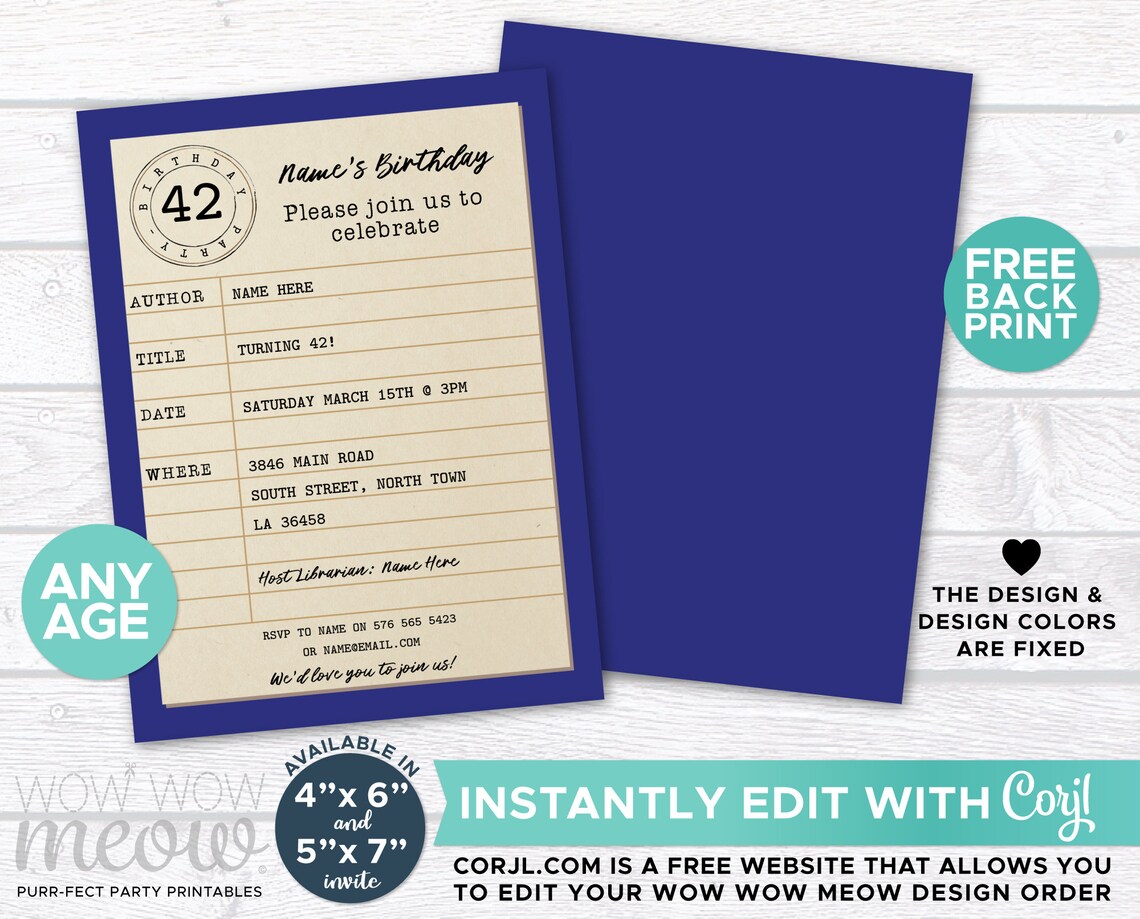 Library Card Birthday Invitation INSTANT DOWNLOAD Digital - Etsy