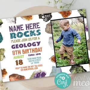 Geology Invitations Rocks Birthday Photo Invites Girls Boys Party ...