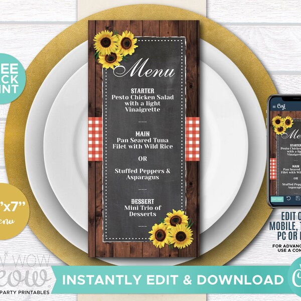 Rustic Sunflower Wedding Invitation Template - Etsy