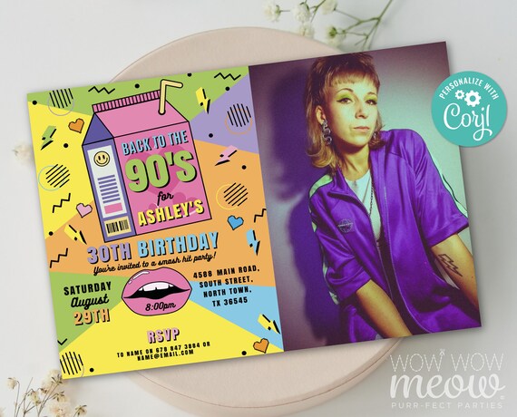 90s Birthday Invitation Nineties 1990s Any Age Photo Smash - Etsy