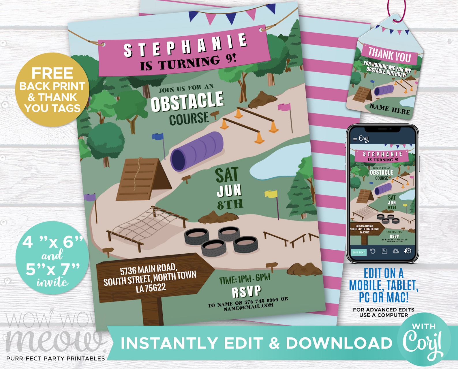 Obstacle Course Birthday Invitations Outdoor Adventure Park Instant