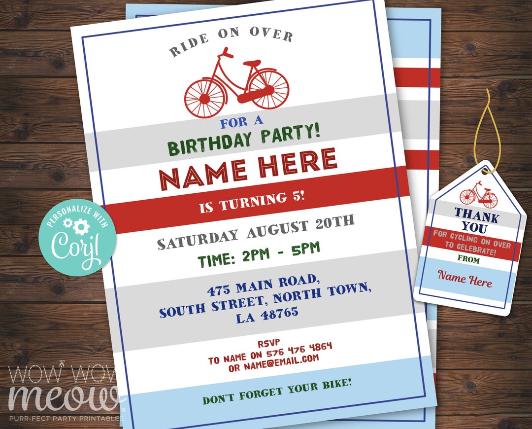 Bike Cycle Party Invitation Invite Birthday Any Age INSTANT DOWNLOAD ...