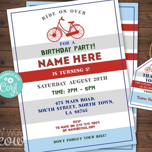 Bike Cycle Party Invitation Invite Birthday Any Age INSTANT DOWNLOAD ...