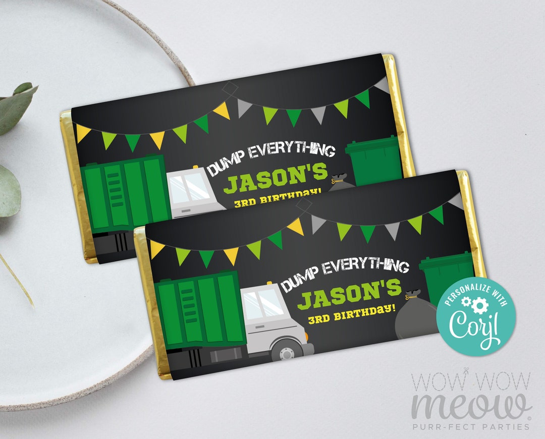 Dump Truck Trash Chocolate Bar Wrapper Birthday Rubbish Recycling Candy ...