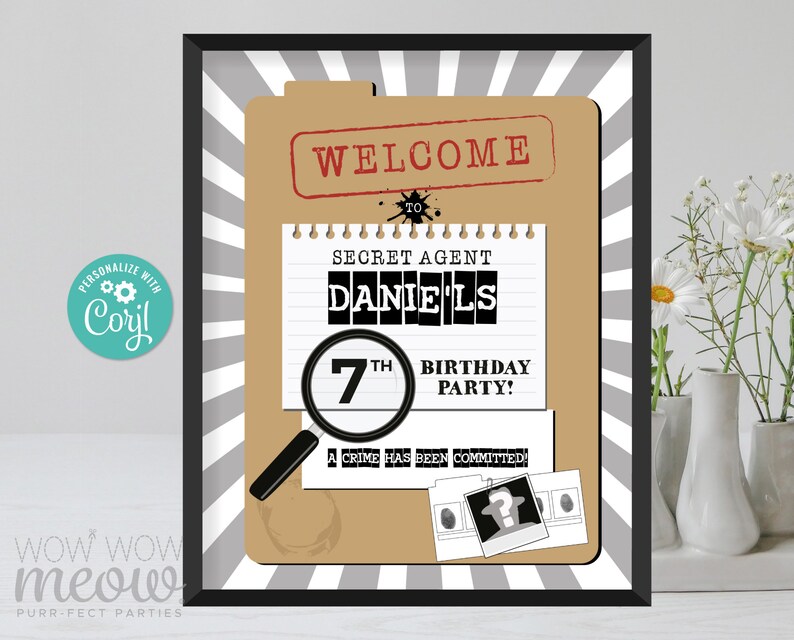 Detective Party Birthday Welcome Sign Spy Editable Party - Etsy