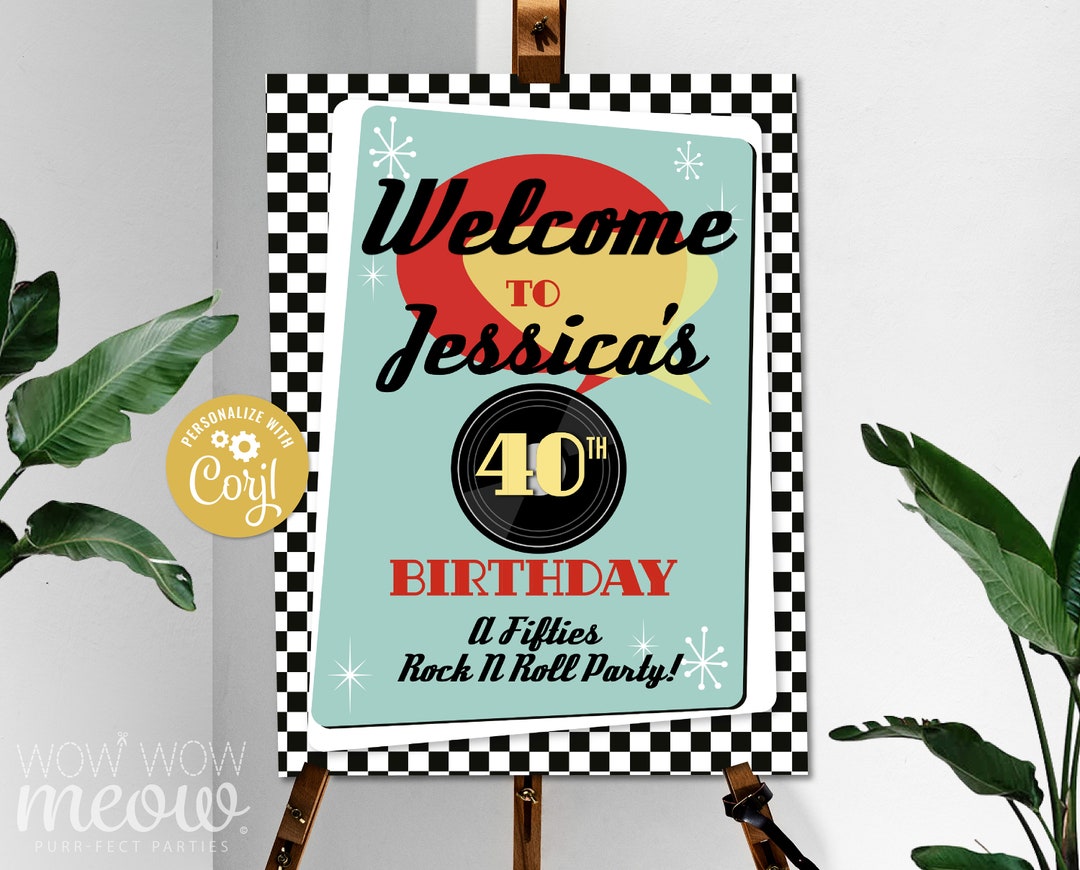 Fifties Welcome Sign Rock N Roll Poster Party Birthday 16 X 20 Editable ...
