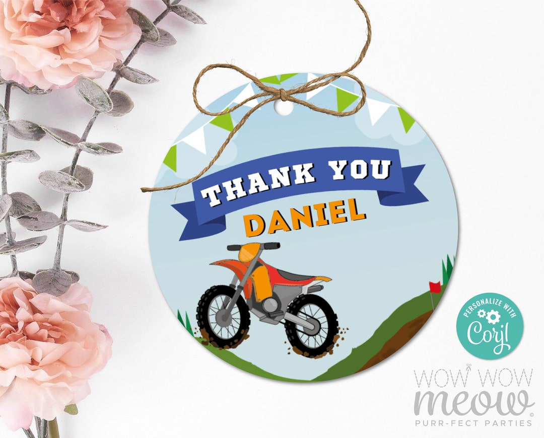 Dirt Bike Party Thank You Tags Birthday Dirtbike Motorcycle Ride Over ...