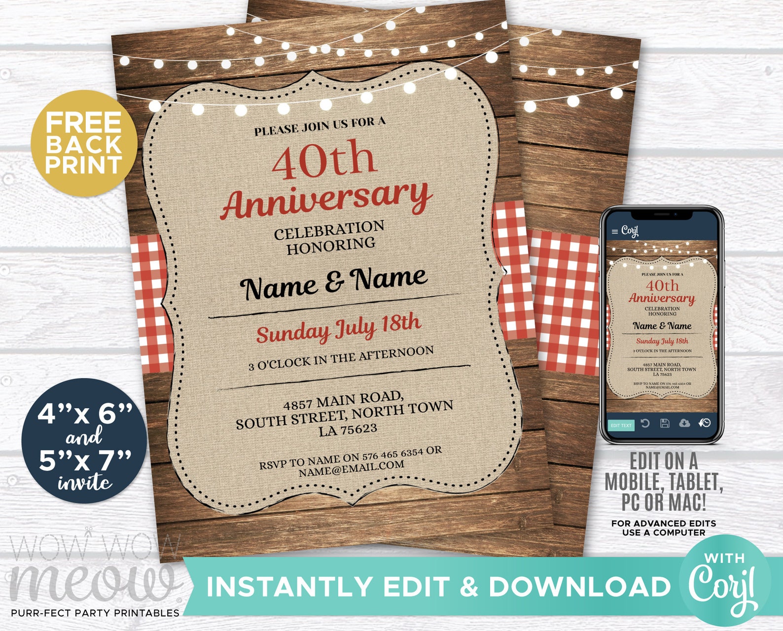 Wedding Anniversary Invitations Rustic Red Check Dinner | Etsy