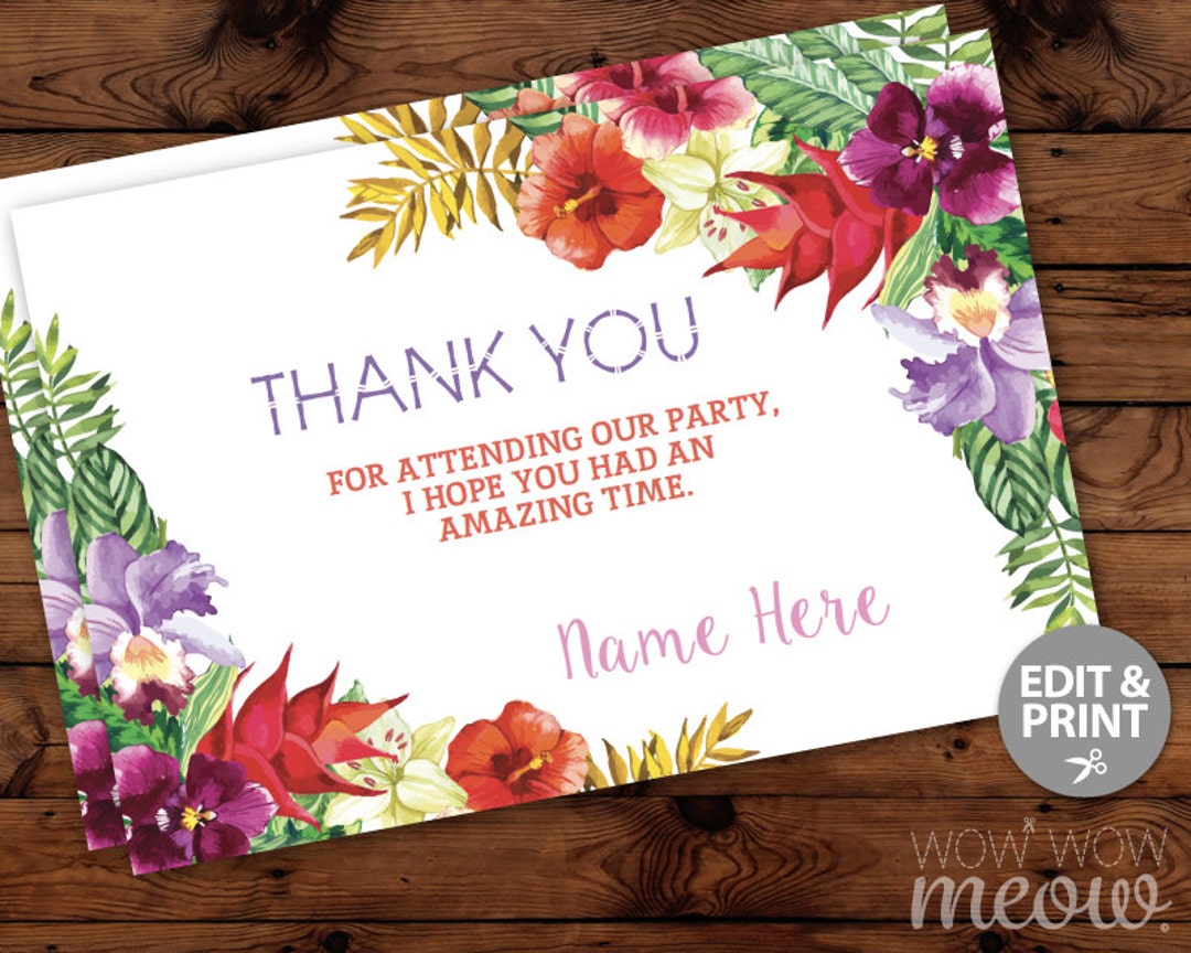 Aloha Thank You Cards Party Notes Luau INSTANT DOWNLOAD Tiki - Etsy