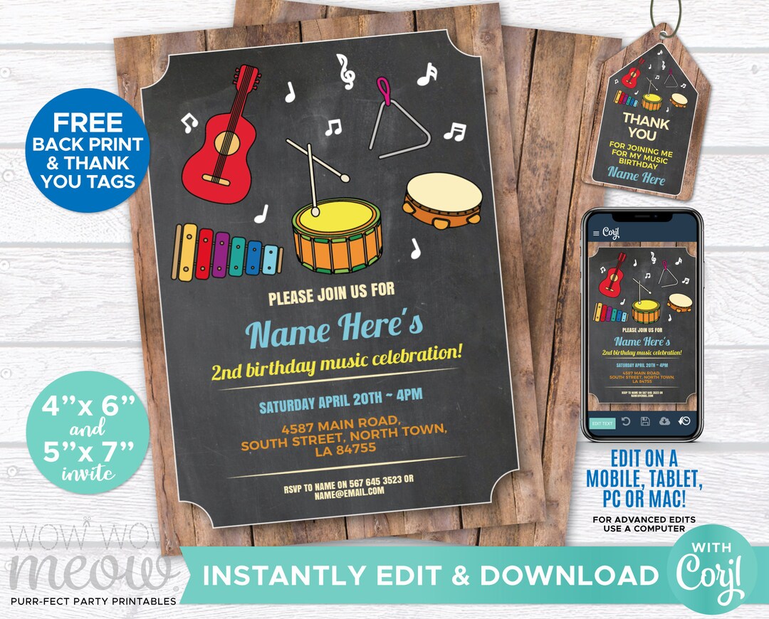 Music Party Invitation Tunes Invite Birthday Any Age INSTANT DOWNLOAD ...