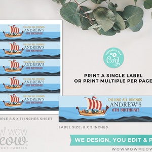 Viking Party Water Bottle Labels Editable Birthday Party Gift Vikings ...