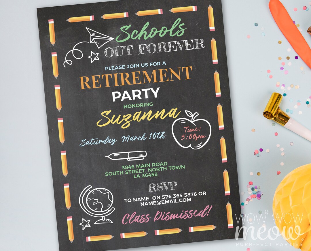 Teacher Retirement Party Invitation Retired Invite Class Dismissed ...