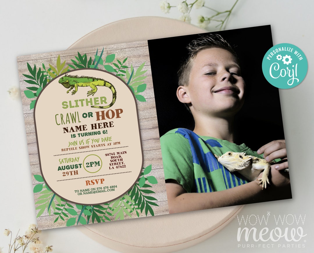 Reptile Birthday Invitations Photo Iguana Party Garden Invite - Etsy