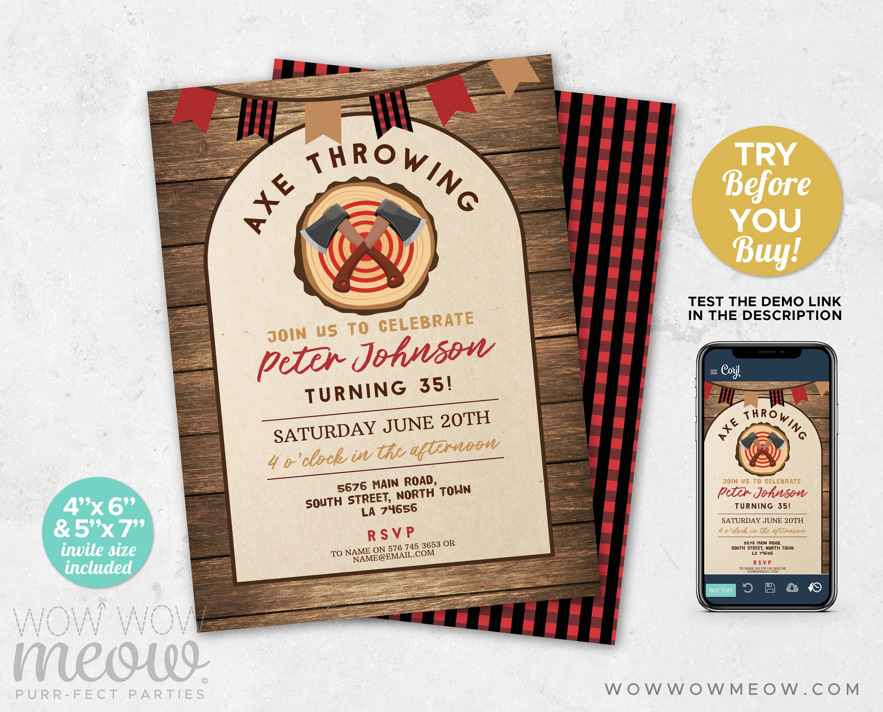 Axe Throwing Invite Birthday Invitation Party Wood INSTANT - Etsy