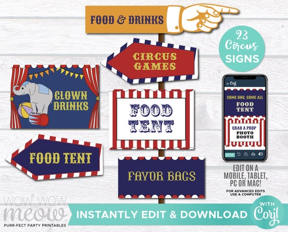 Circus Party Signs INSTANT DOWNLOAD Direction Arrow Signpost | Etsy