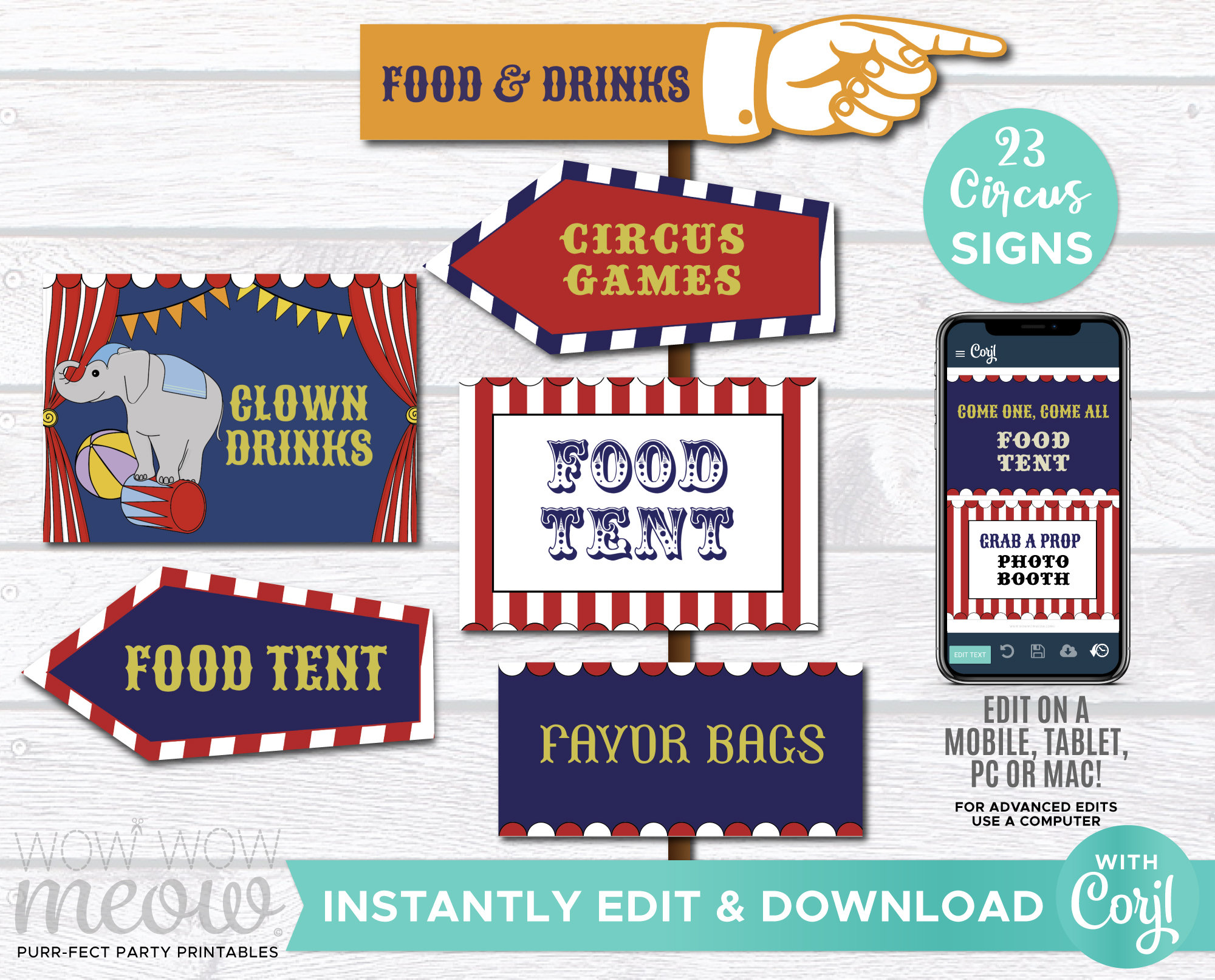 Circus Party Signs INSTANT DOWNLOAD Direction Arrow Signpost ...